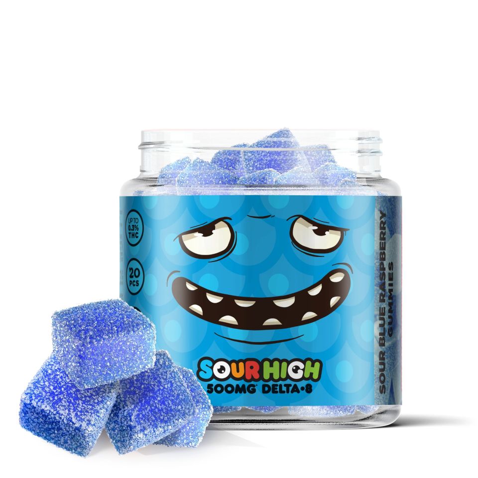 Sour Blue Raspberry Gummies - Delta 8 - Sour High - 500mg